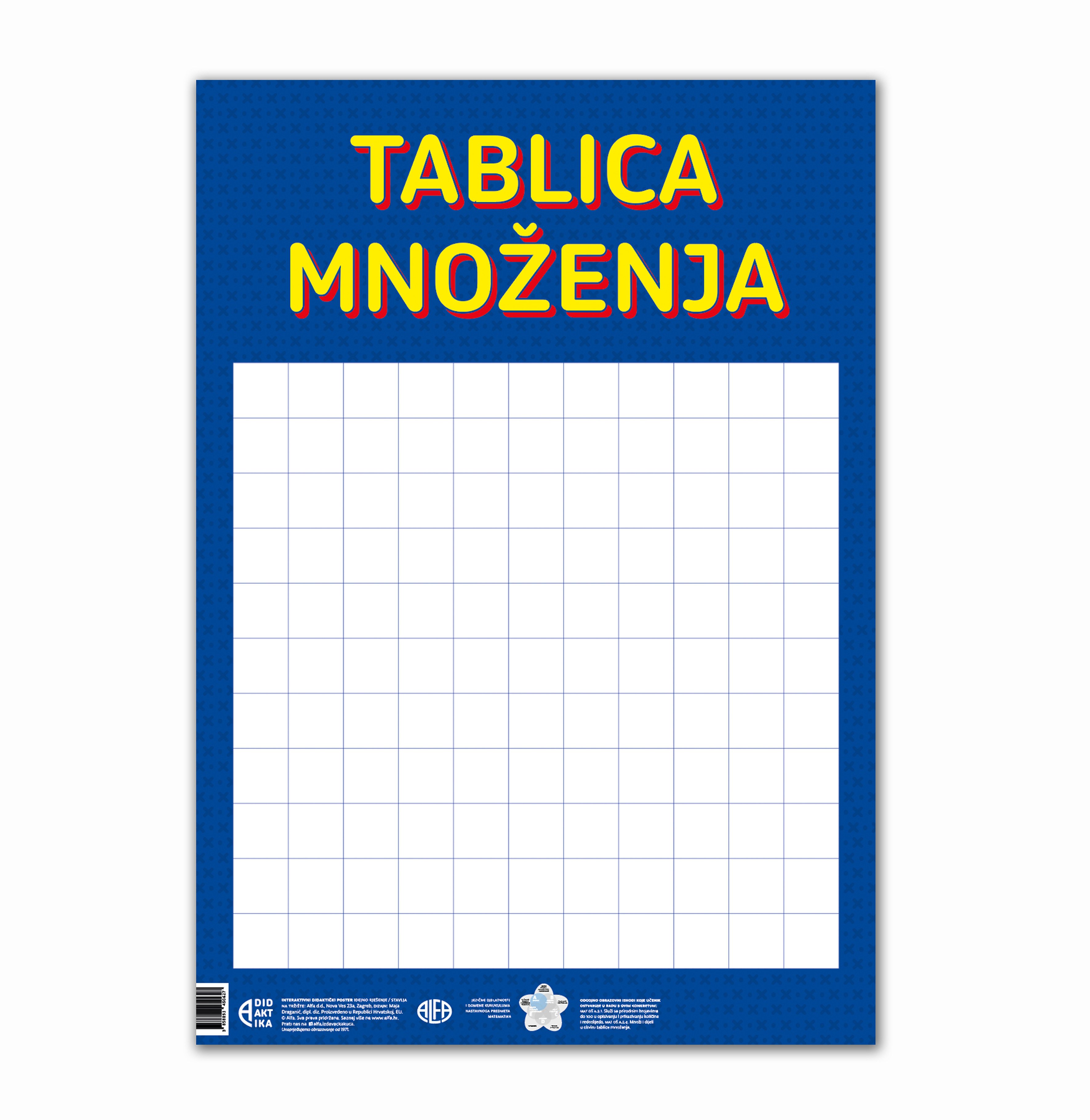 Tablica množenja do 100 - prazna (poster) | Alfa Kabinet